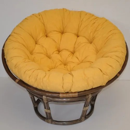 Ratanový papasan tmavý, průměr 115 cm - polstr žlutý melír