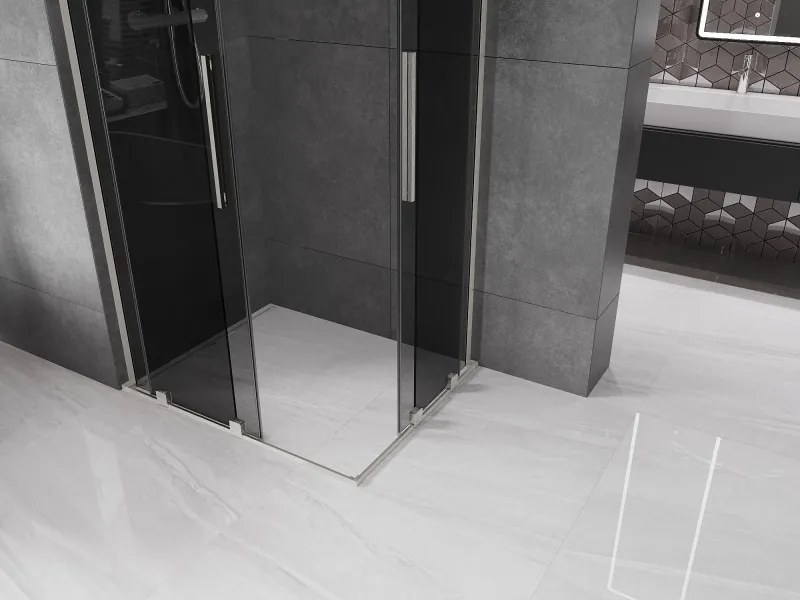 Mexen Velar L Duo, sprchový kout s posuvnými dveřmi 100 x 90 cm, 8mm šedé sklo, broušená ocel, 871-100-090-02-43-97