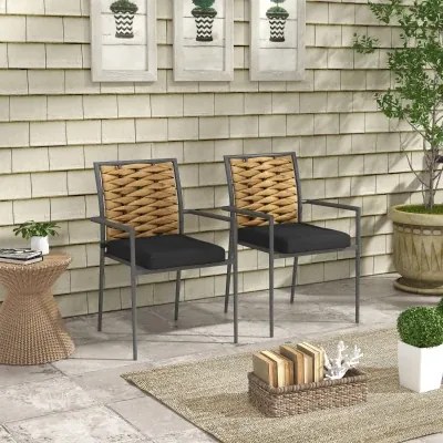 Outsunny zahradní židle, venkovní židle, terasové židle, odolné proti povětrnostním vlivům, moderní design, 57 x 58 x 87 cm, hnědá+černá+šedá