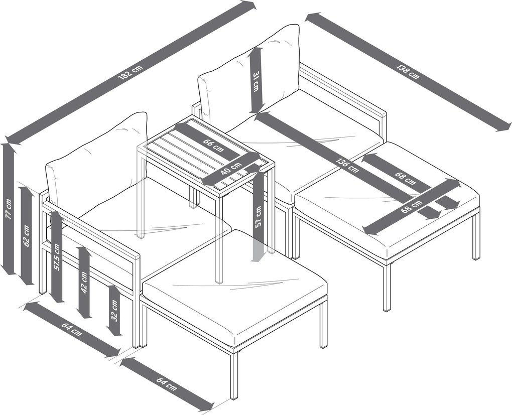 Tchibo - Modulární zahradní sedací souprava - barva: šedá