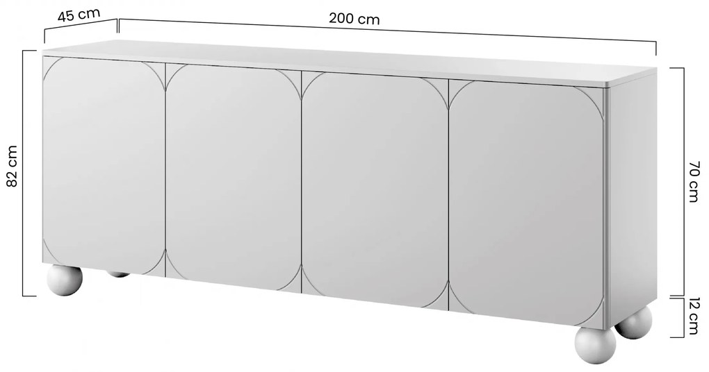 Komoda čtyřdveřová se čtyřmi ukrytymi zásuvkami Sonatia II 200 cm - kašmír