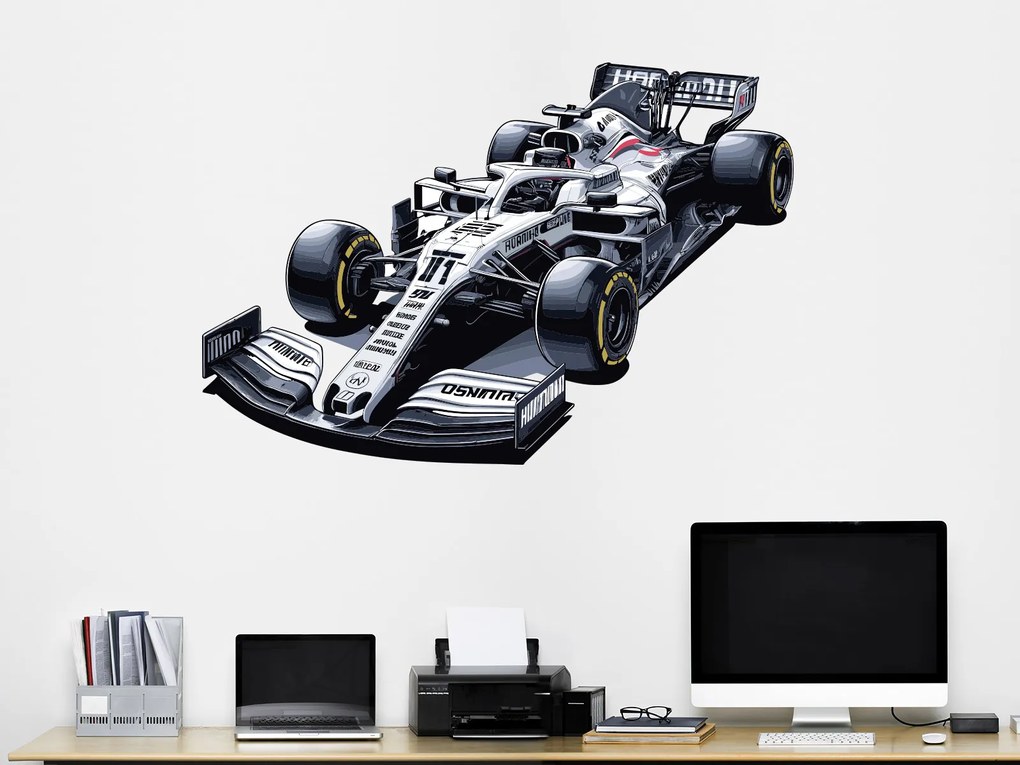 Bílá formule F1 textilní přelepitelná samolepka na zeď arch 75 x 51 cm
