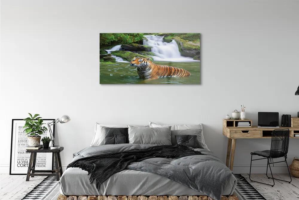 akrylový obraz tygr vodopád 125x50 cm