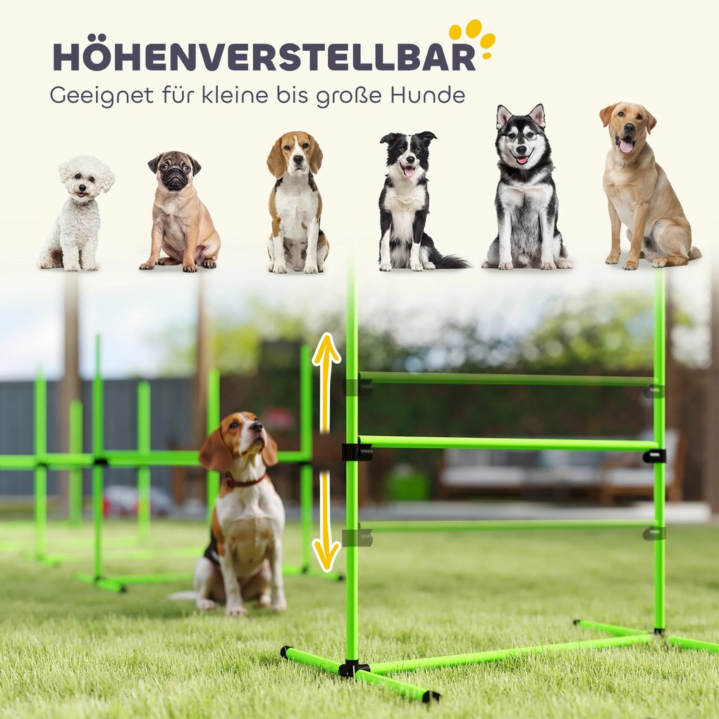 PawHut Agility set pro psy 4dílné výškově nastavitelné agility vybavení se 4 překážkami Přepravní taška 99 x 65 x 94 cm zelená