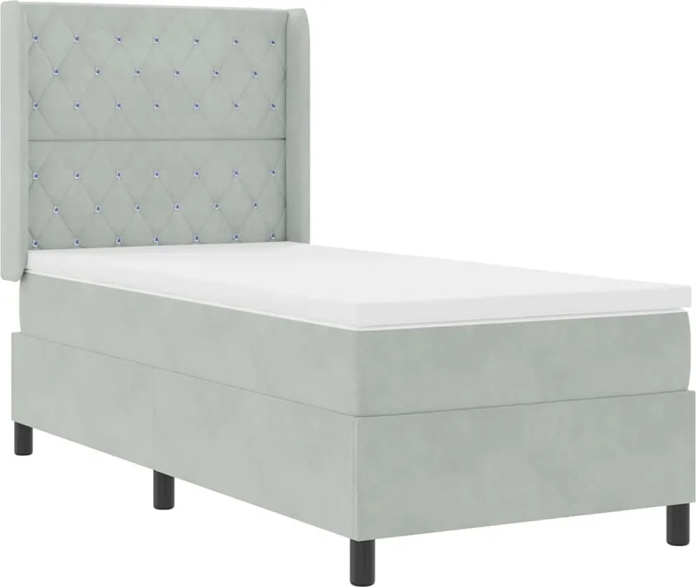 Postel s boxspringem s matrací Světle šedá 90 x 200 cm samet 3341936