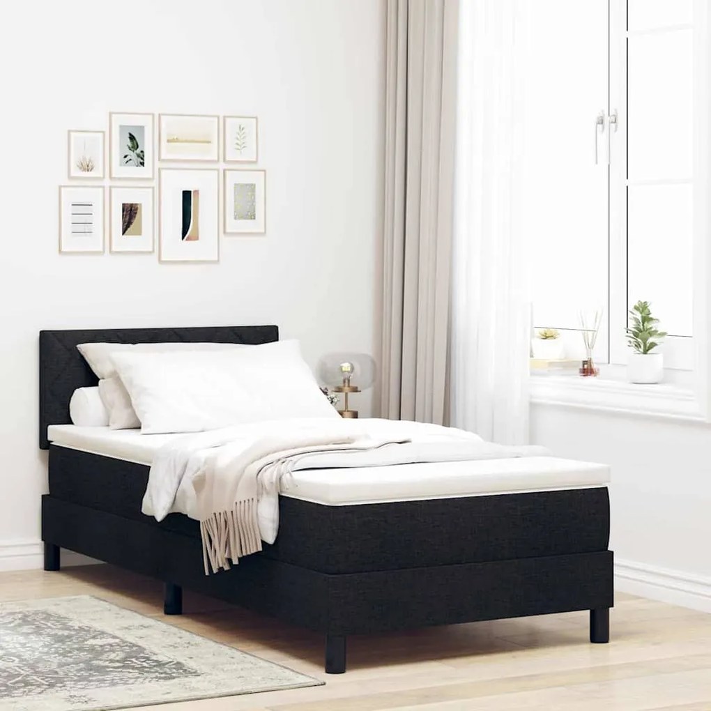 Postel s boxspringem s čelo Černý 90 x 200 cm textil 3338736