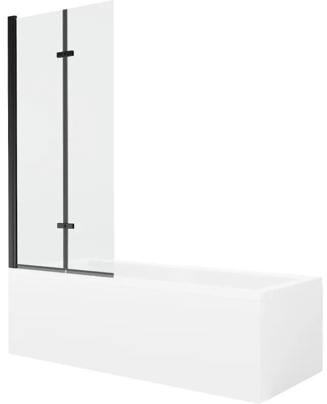 Mexen Cubik obdélníková vana 150 x 70 cms pláštěm 2-křídlovou zástěnou 80 cm, Průhledné, Černá - 550315070X9208027000