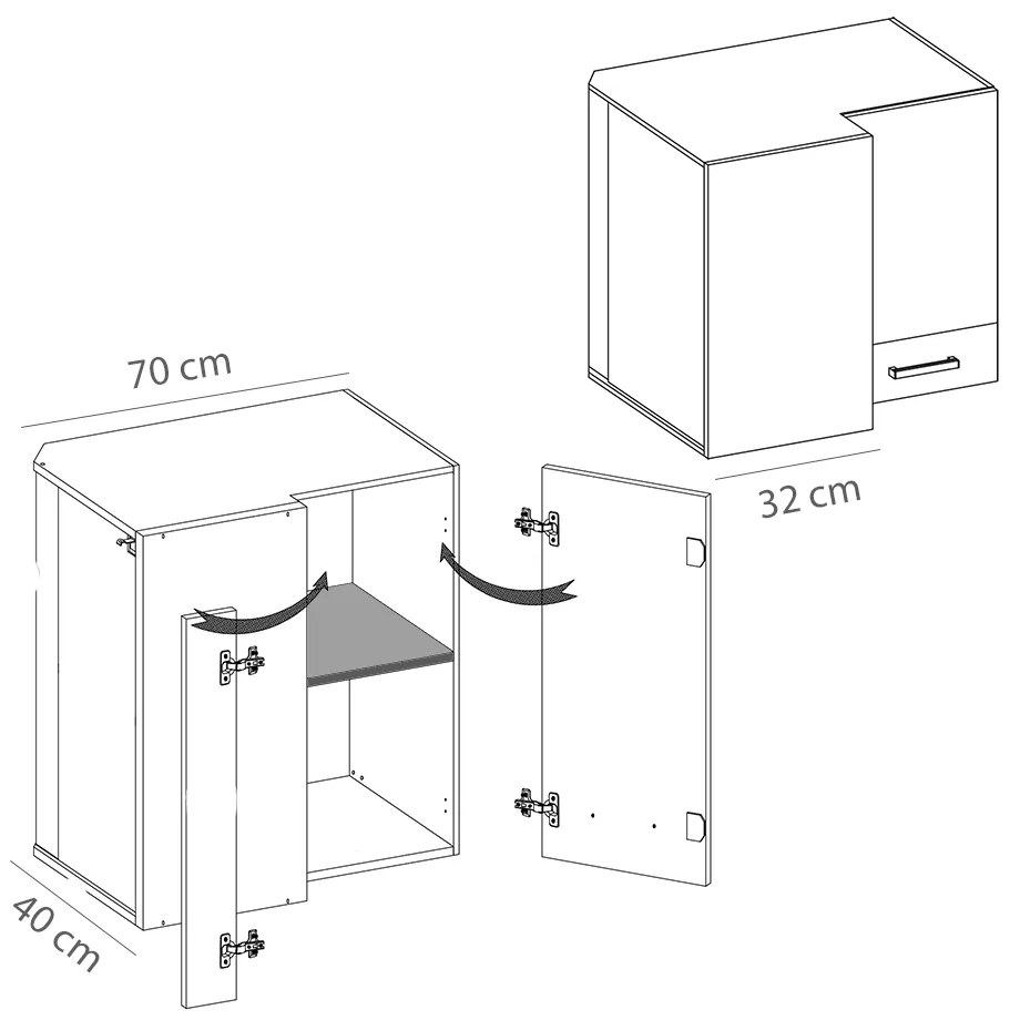 SMART b | horní skříňka rohová SM-45G | 40x70 cm | VÝBĚR KORPUSU | bílá mat