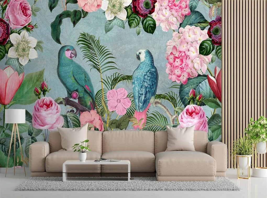 Gario Fototapeta Papoušci v květinách - Andrea Haase Materiál: Vliesová, Rozměry: 200 x 140 cm