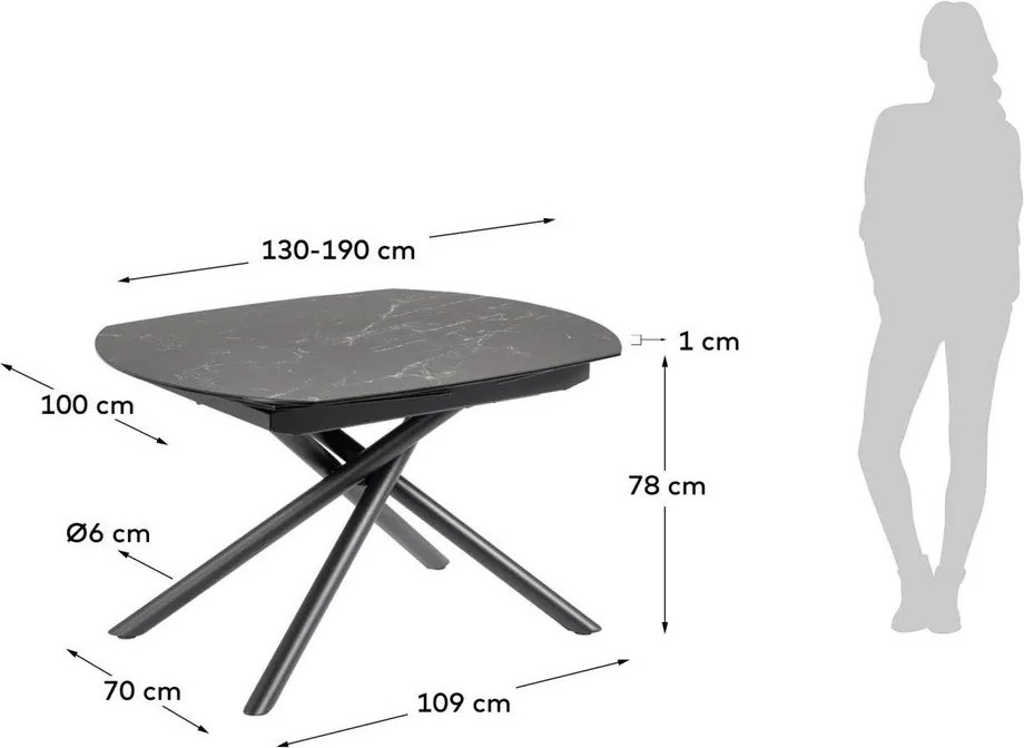 Rozkládací jídelní stůl s přídavnou deskou s keramickou deskou 100x130 cm Yodalia – Kave Home