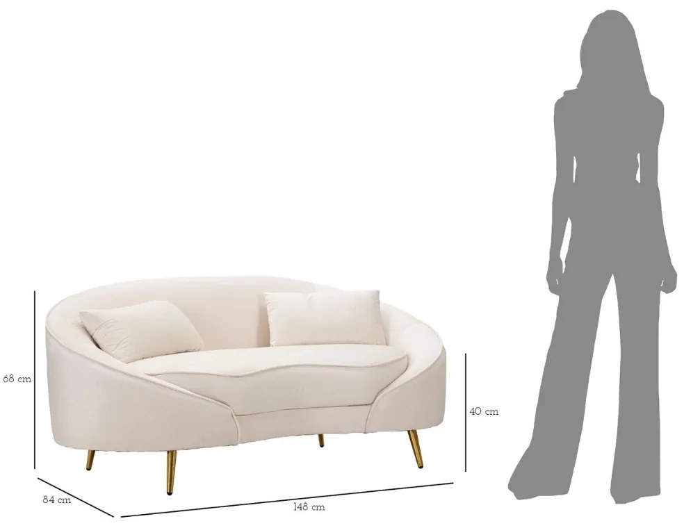 Designová pohovka Yasmeen 148 cm krémová / zlatá