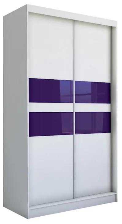 Expedo Skříň s posuvnými dveřmi IRIS + Tichý dojezd, bílá/fialové sklo, 150x216x61