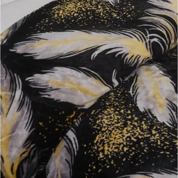 Jahu Mikroflanelové povlečení Černozlatá pírka 140x200, 70x90 cm