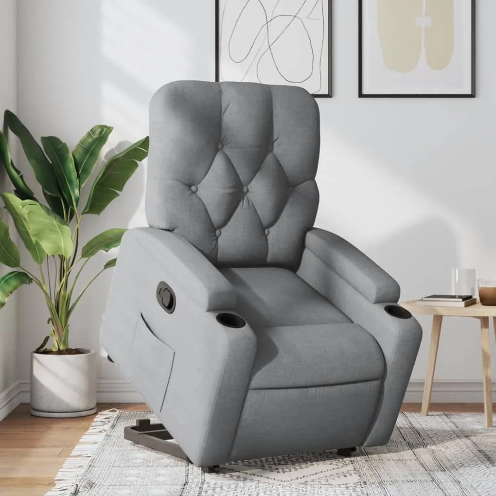 Zvedací polohovací křeslo světle šedé textil 3204710