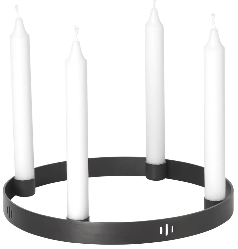 ferm LIVING Mosazný adventní svícen Circle Black, černá barva, kov