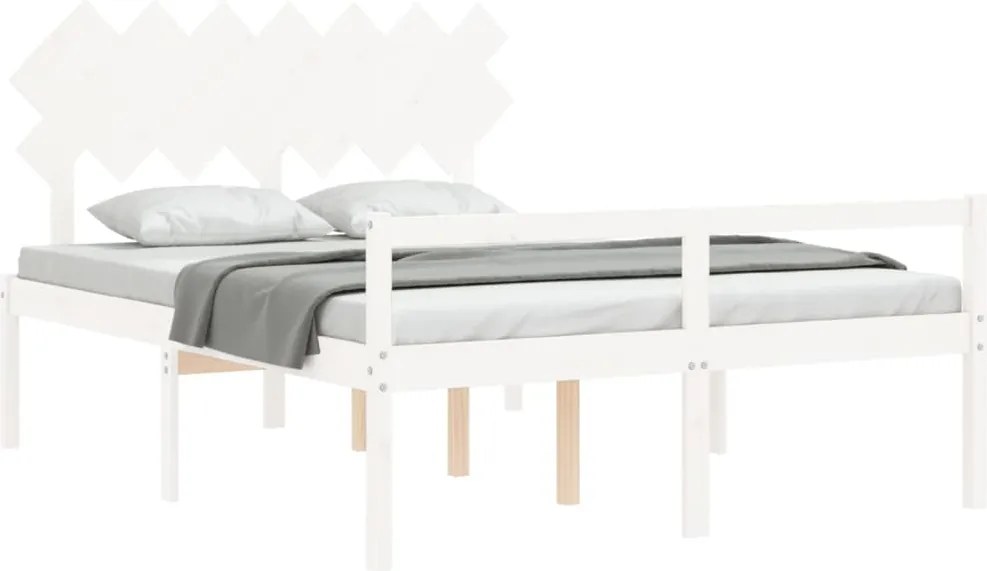 Postel s čelem pro seniory bílý 140x190 cm masivní dřevo 3195527