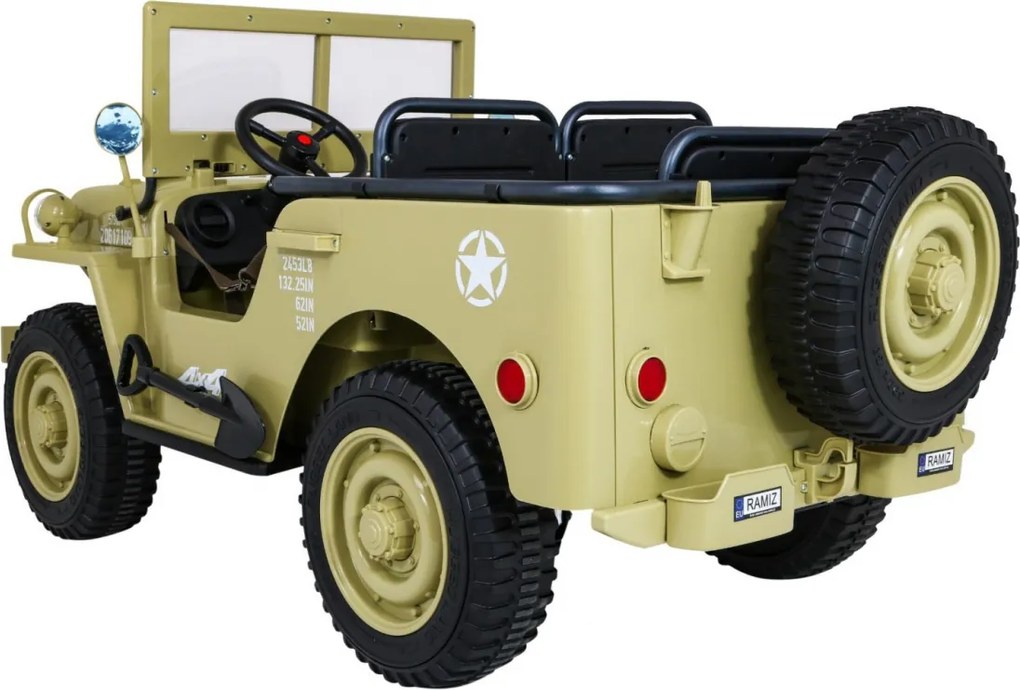 Dětský elektrický vojenský jeep willys 4x4 24V, 4x90W béžový