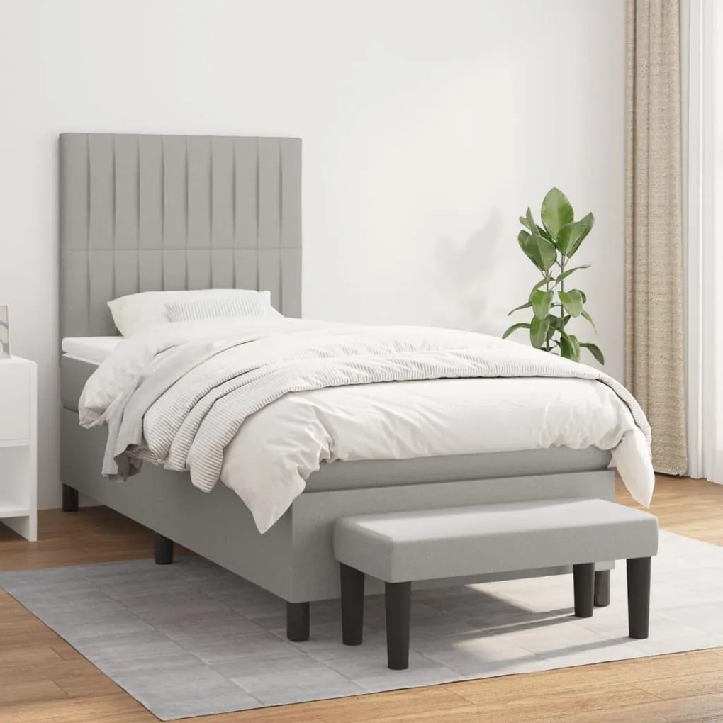 Box spring postel s matrací světle šedý 100 x 200 cm textil 3136733