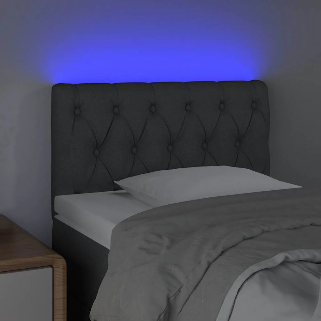 Čelo postele s LED tmavě šedé 80 x 7 x 78/88 cm textil 3121923