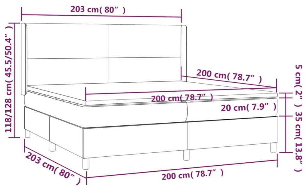 Box spring postel s matrací černá 200x200 cm samet,  3132581