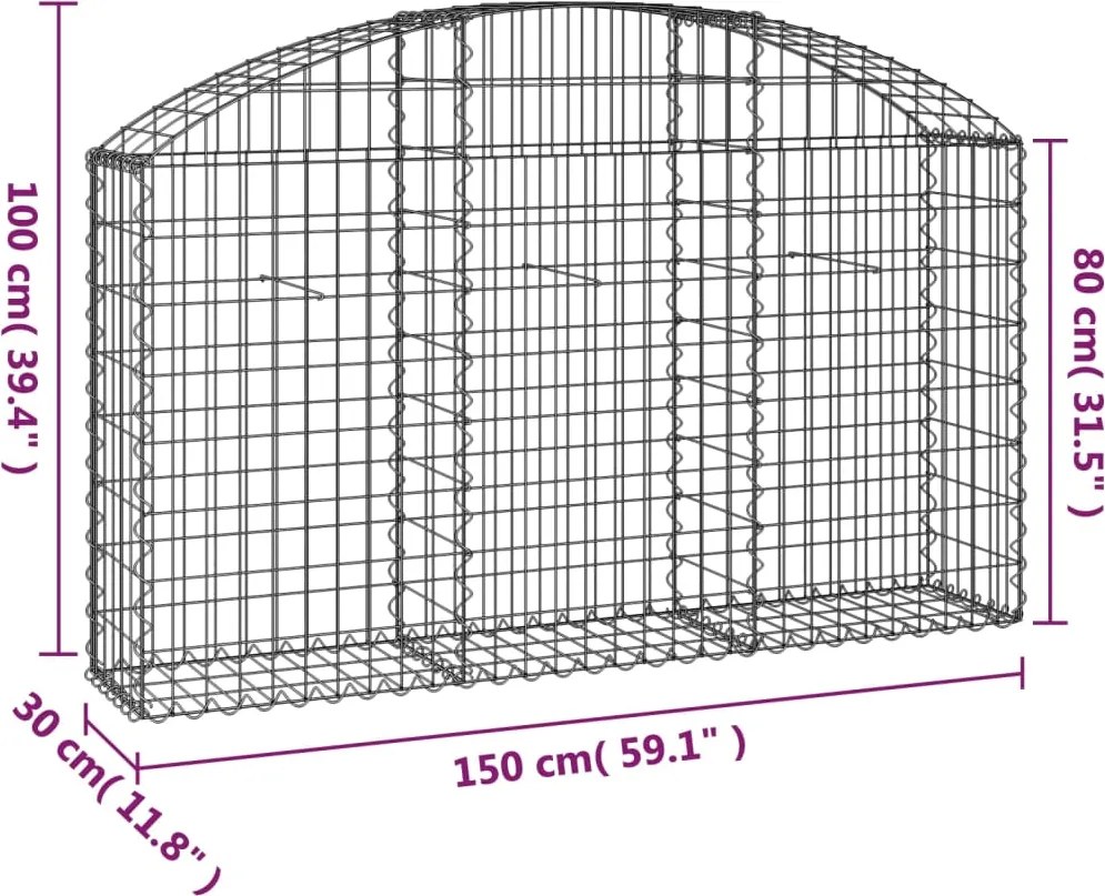 Klenutý gabionový koš 150 x 30 x 80/100 cm pozinkované železo 153444
