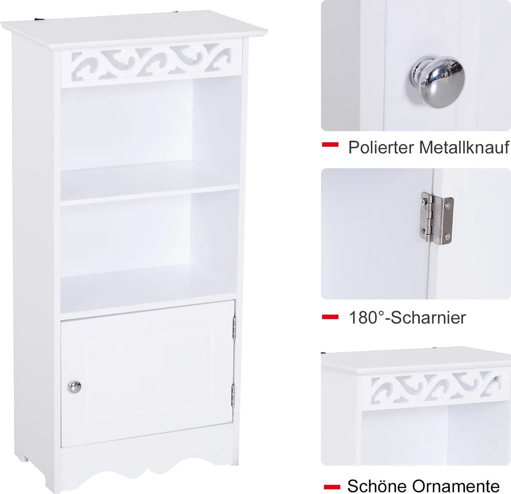 HOMCOM Podlahová skříň a skříň se 2 policemi a dveřmi v bílé MDF pro koupelnu 40Š x 23H x 80V cm