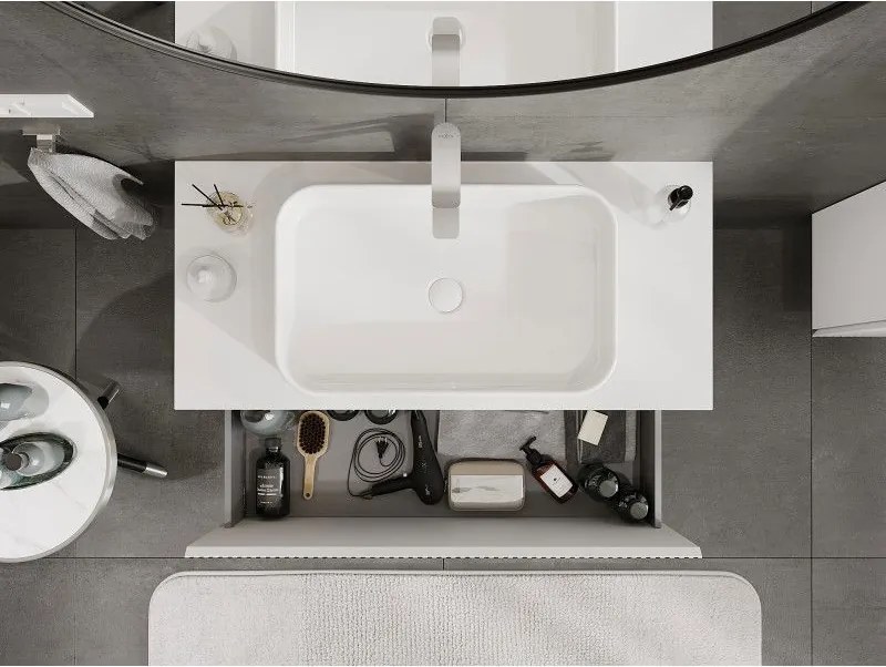 Mexen Rivel, koupelnová skříňka 100 cm s horní částí, 1 zásuvka, drážkovaná, bílá matná, 91A20-10047-1-BFC01