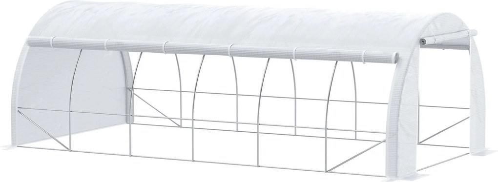 Zahradní skleník Outsunny 6x3x2 m Tunnellový skleník s dveřmi a 12 rolovacími okny pro terasu Bílý | Aosom
