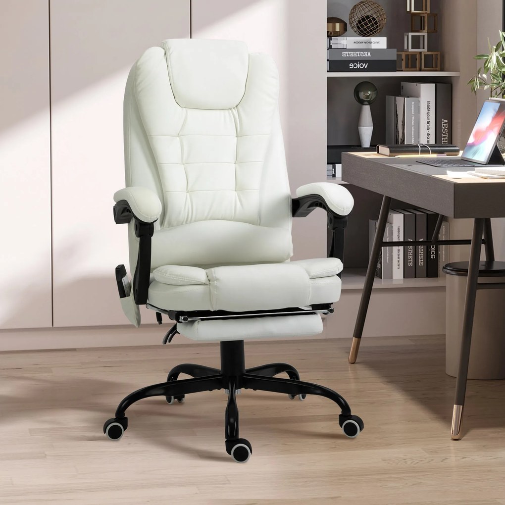 Vinsetto Masážní Kancelářská Židle, Ergonomická Židle s Nastavitelnou Výškou, Sklopným Opěradlem a Ovládáním na Kabel, Sklopnou a 360° Otočnou Podnož…