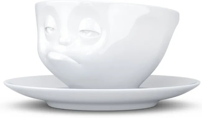 Bílý rozmrzelý porcelánový hrnek s podšálkem 58products