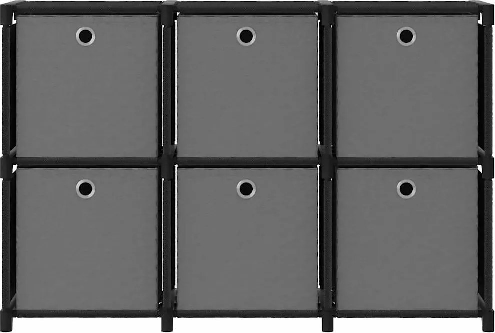 Výstavní police 6 přihrádek s boxy černá 103x30x72,5 cm textil 322607