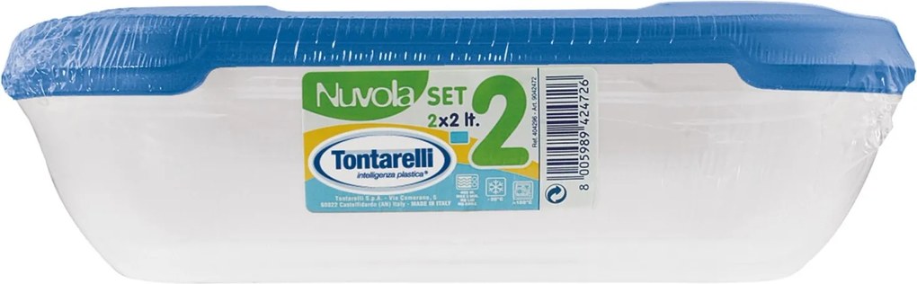 Tontarelli Dóza na potraviny NUVOLA Rectangular Set oceánová modrá 2x2 l