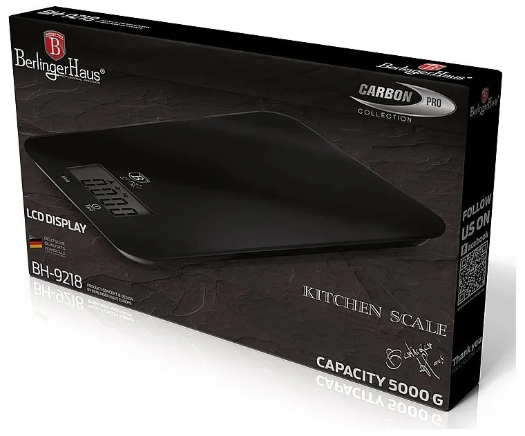 BERLINGERHAUS Váha kuchyňská digitální 5 kg Carbon Pro Line BH-9218