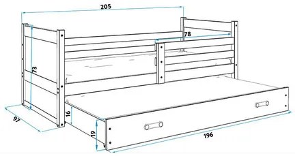 Dětská postel s výsuvnou postelí RICO 200x90 cm Borovice Ružové