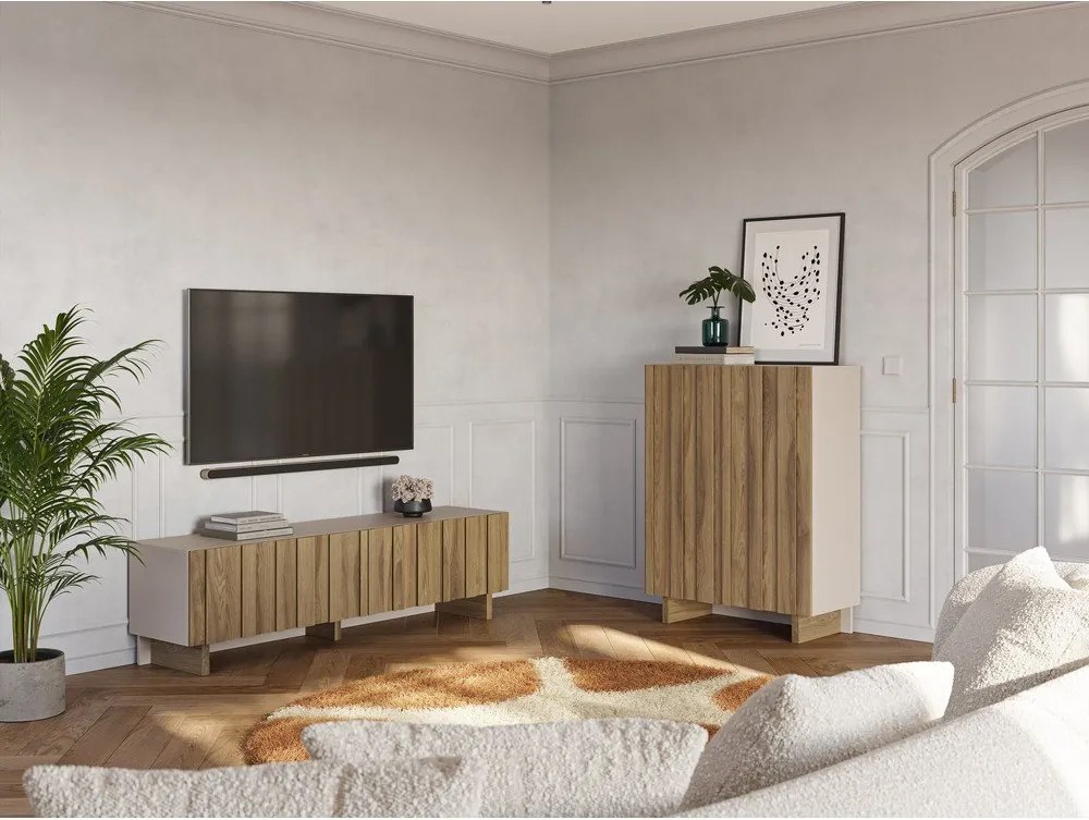 Krémový/v přírodní barvě TV stolek z borovicového dřeva 180x50x43 cm Marlo – Marckeric