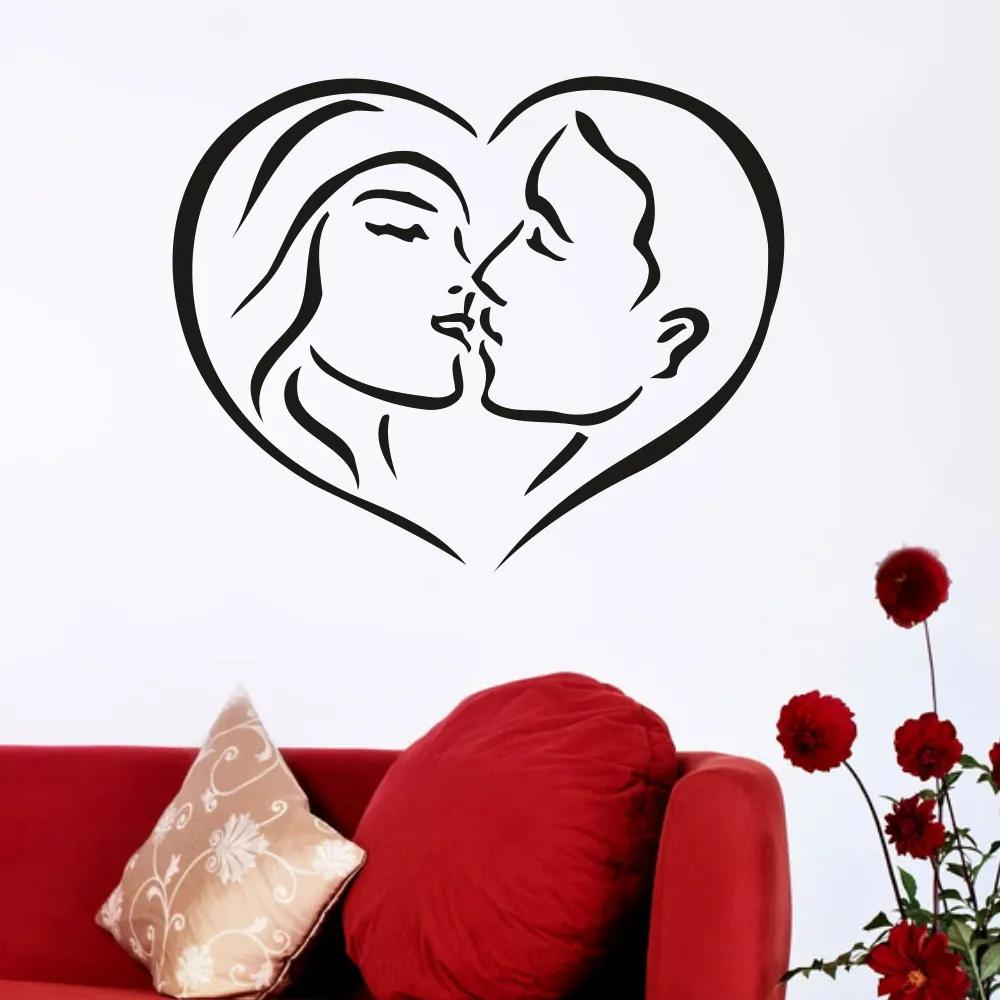 WALLVINIL Samolepky na zeď - Zamilovaný pár v srdci Barva: Černá, Velikost: 49x60 cm