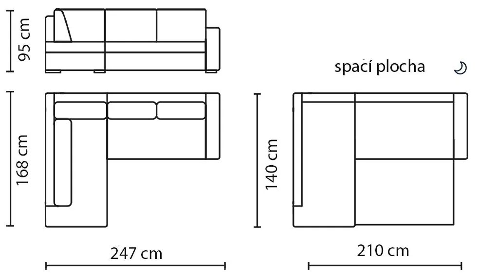 Sedací souprava ISLAND | 168x247 | LEVÁ | rozklad na každodenní spaní + úložný prostor | VÝBĚR TKANIN