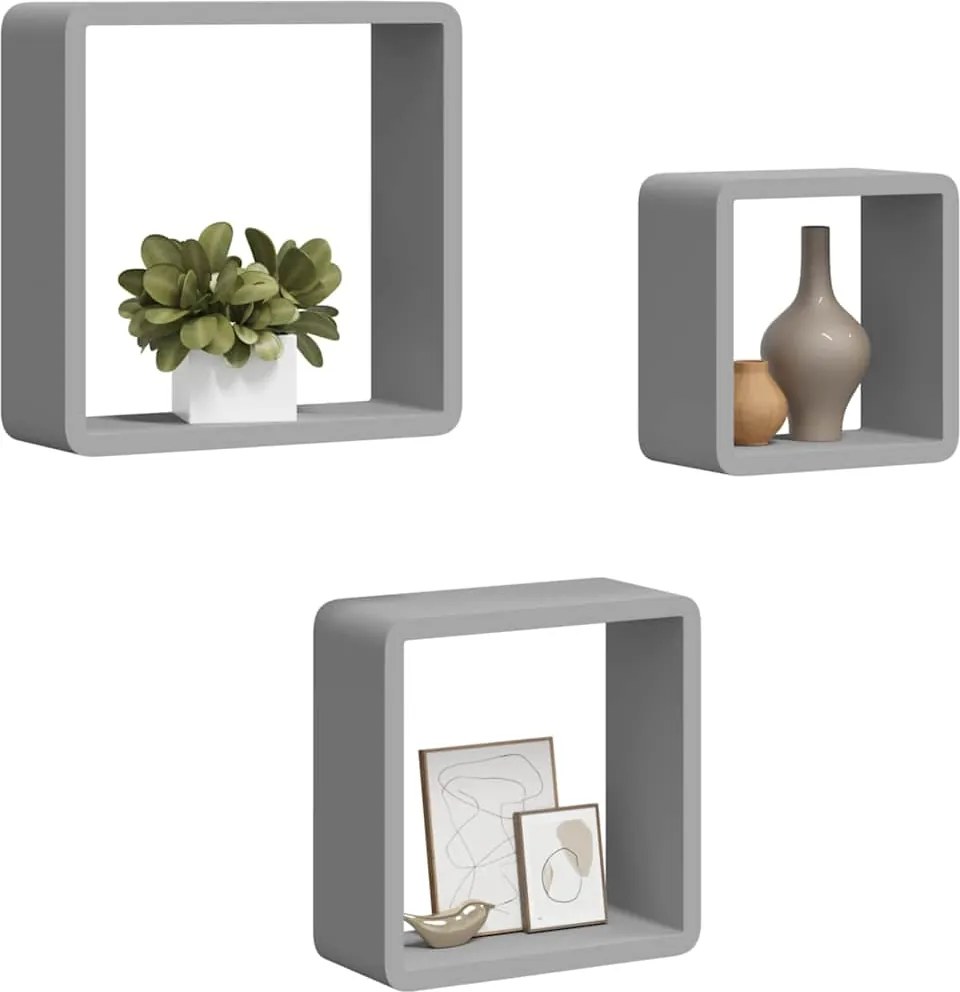 Nástěnné police kostky 3 ks šedé MDF 323954