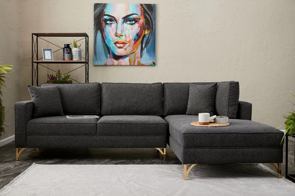 Hanah Home Rohová pohovka BERLIN antracitová se zlatou pravá 258 cm 825BLC2804