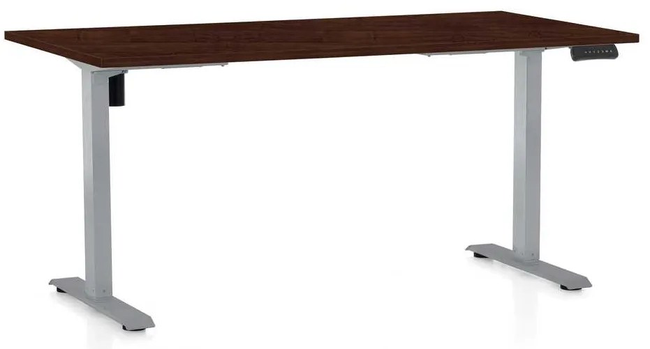 Výškově nastavitelný stůl OfficeTech B, 160 x 80 cm, šedá podnož, wenge