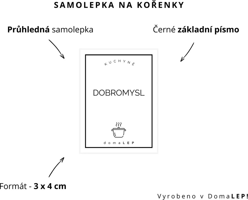 DOBROMYSL - Samolepka na kořenky 3 x 4 cm - DomaLEP varianta: BÍLÁ - tučné písmo