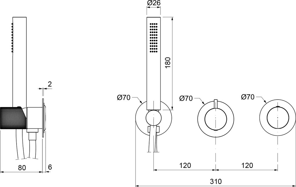 Sapho Sapho, ULTRATAP podom. sprch. baterie, ruční sprcha, 2 výstupy, chrom, UT045T