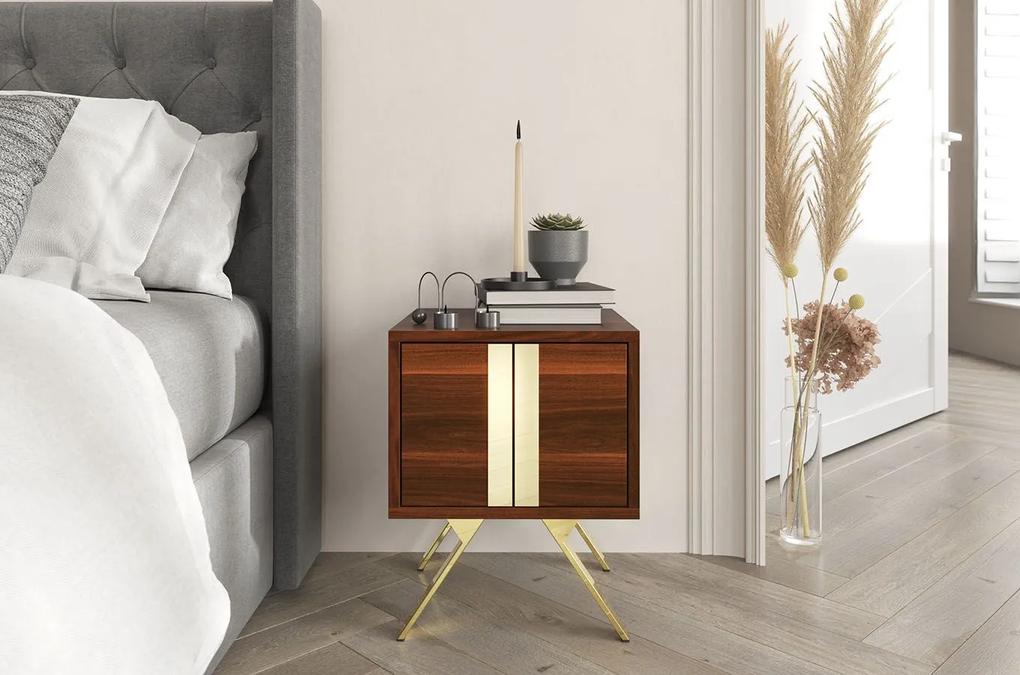 Elegantní noční stolek Dancan FAVIOLA z ořechového dřeva se zlatými doplňky