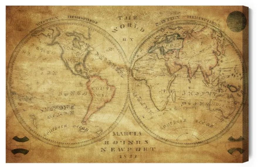 Obraz Historická Mapa Světa Z 19. Století Nedostatek Nedostatek Přírodní plátno 70x50