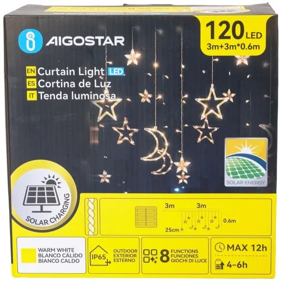Aigostar - LED Solární ván. řetěz 120xLED/8 funkcí 3x0,6m 500 mAh IP65 tep bílá