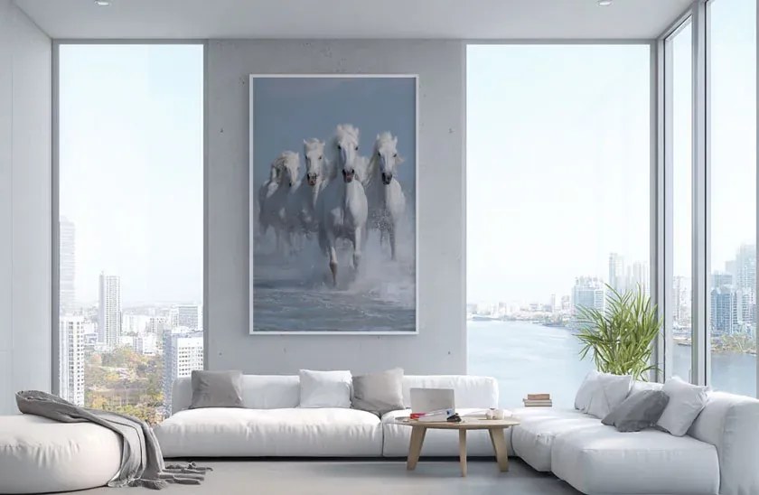 Síla svobody - obraz - Bílé koně v pohybu 56 - 70 x 100 cm - 1 149 Kč