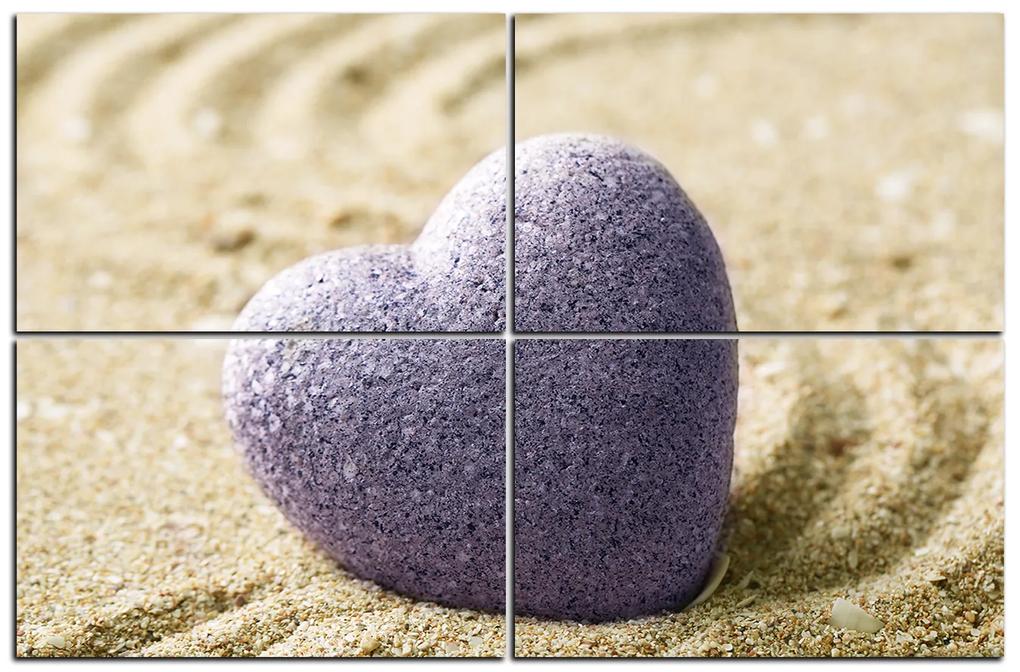 Obraz na plátně - Kámen ve tvaru srdce na písku 1161E (120x80 cm)