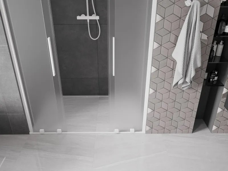 Mexen Velar Duo, posuvné sprchové dveře do otvoru 140 cm, 8mm sklo námraza, bílá matná, 871-140-000-32-20