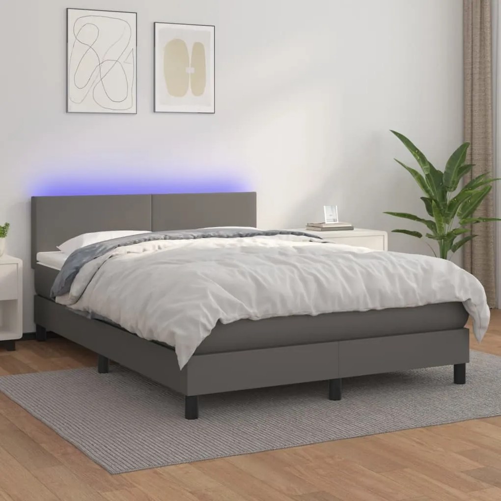 Box spring postel s matrací a LED šedá 140x200 cm umělá kůže 3134109