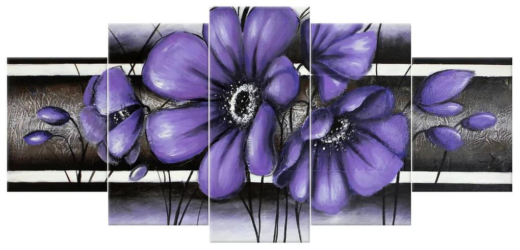 Gario Ručně malovaný obraz Tajemný fialový Vlčí mák - 5 dílný Rozměry: 100 x 70 cm
